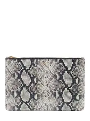 ANINE BING Elly Snakeskin-print Leather Clutch Bag - Grey