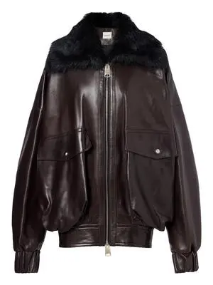 KHAITE Khaite Daemon Oversized Leather Blouson Jacket With Shearling Trim