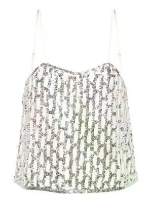 FORTE_FORTE Sequin Embellished Sleeveless Cropped Top - Silver
