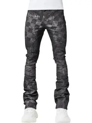 GUAPI Obsidian Racer Jeans With Checkered Flag And Tire Track Motif