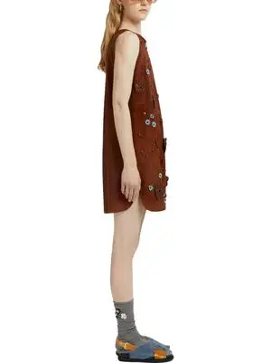 Marni Daisy-appliqué Studded Mini Dress - Brown
