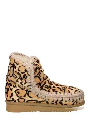 Mou Animal-print Shearling Trim Ankle Boots - Brown