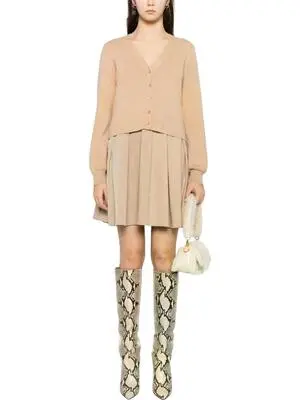 Staud STAUD Milo Dress - V-Neck, Button Fastening, Midi Length Neutrals