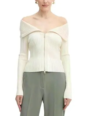 Guess Off-shoulder Zip Knitwear - Neutrals