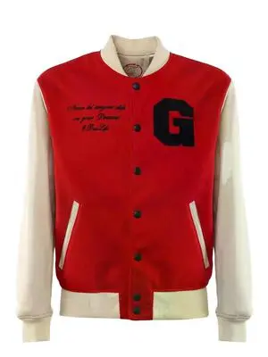 GIULIANO GALIANO Varsity Leather-sleeve Button Jacket Red