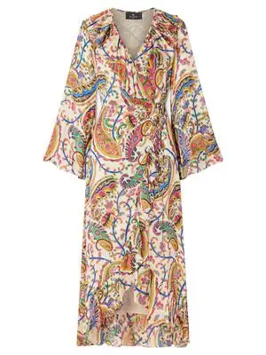 Etro Asymmetric Ruffled Paisley-print Silk Wrap Dress - Multi