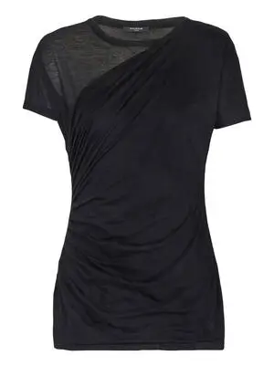 Balmain Draped Cotton Jersey T-shirt With Lion Head Buttons - Black