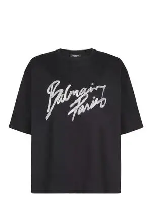 Balmain Logo Print Cotton T-shirt - Black