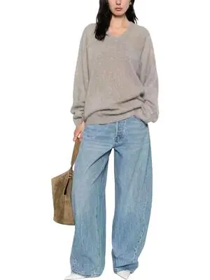 Soft Goat Brushed Cashmere V-neck Sweater - Neutrals