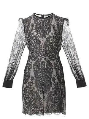Alexander McQueen Lace Dress With Puff Shoulders - Black