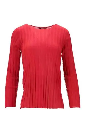 LA ROSE Ribbed Crewneck Top - Red