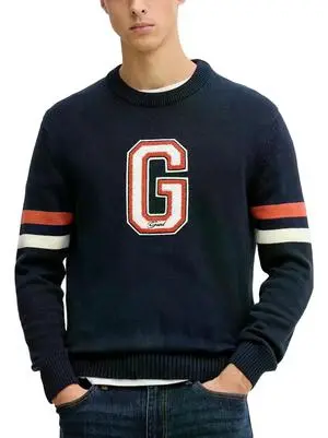 Gant Appliqué Striped Sleeve Crew Neck Sweater - Blue