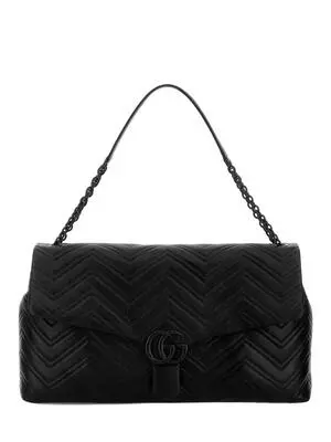 Gucci Gg Chevron Leather Shoulder Bag - Black