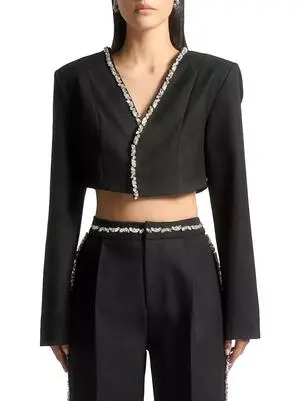 Manière De Voir Crystal-embellished Cropped Blazer - Black