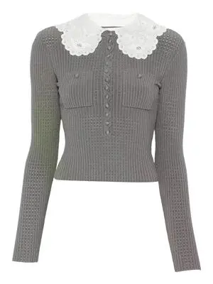 SELF-PORTRAIT Ribbed Top With Contrasting Collar - Grey