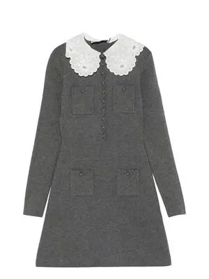 SELF-PORTRAIT Lace Collar Pocket Mini Dress - Grey