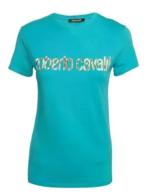Roberto Cavalli Logo Print Cotton T-shirt - Blue