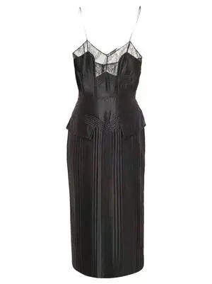 Fendi Lace-trimmed Pleated Midi Dress - Black