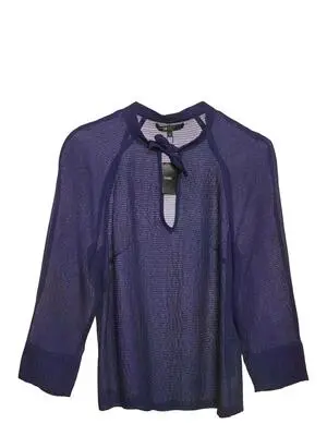 Maje Navy Textured Tie-neck Blouse - Blue