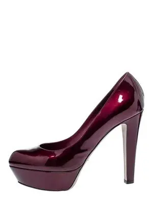 SERGIO ROSSI Burgundy Patent Leather Platform Pumps - Red
