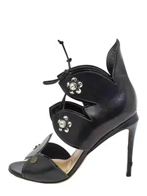 Fendi Leather Crystal Embellished Stiletto Sandals - Black