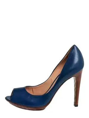Bottega Veneta Navy Leather Peep-toe Stiletto Pumps - Blue