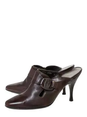 FERRAGAMO Patent Leather Mules With Logo Buckle Detail - Brown