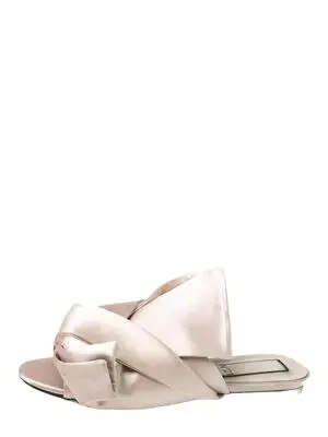 N°21 Nº21 Satin Knot Detail Flat Sole Open Toe Sandals Neutrals