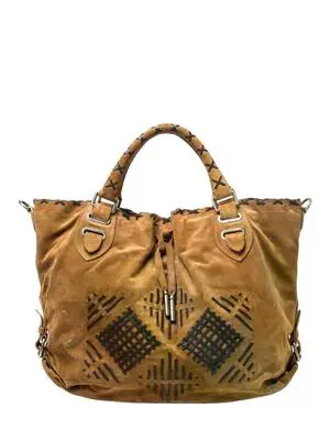Bally Suede Tote Bag With Decorative Stitching - Brown