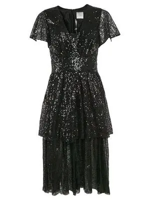 INGIE PARIS Sequin Embellished Layered Tulle Dress - Black