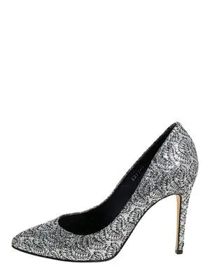 GINA 110mm Leather Glitter Stiletto Pumps - Silver