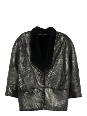 A.N.G.E.L.O. VINTAGE CULT 1980s Leaf-print Shearling Collar Coat - Black