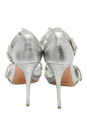 Alexander McQueen Metallic Leather Stiletto Heel Sandals - Silver