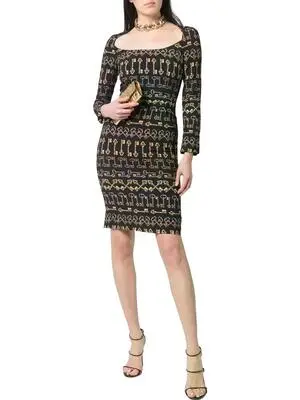 Dolce & Gabbana 2000s Key Print Fitted Dress - Black
