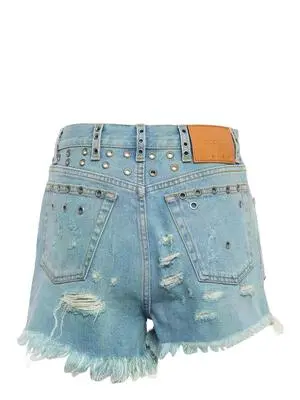 Gucci Distressed Denim Stud-detail Shorts - Blue