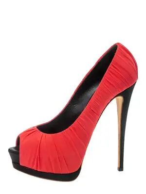 GIUSEPPE ZANOTTI Giuseppe Zanotti Vintage Red Ruched Peep-Toe Platform Pumps