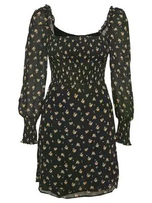 Maje Floral Smocking Mini Dress - Black