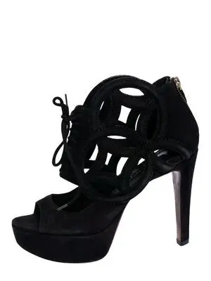 LOUIS VUITTON Calf Suede Monogram Cut-out Sandals - Black