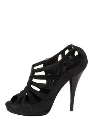 Fendi Suede Peep-toe Stiletto Pumps - Black