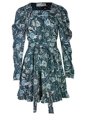 Ulla Johnson Floral Print Puff Sleeve Mini Dress - Blue