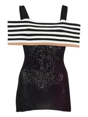 Gianfranco Ferre 2000s Striped Embellished Knit Top - Black