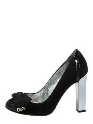 Dolce & Gabbana Leather Bow Detail High Block Heel Pumps - Black
