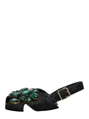 MARNI Marni Black Leather Crystal Embellished Slingback Sandals