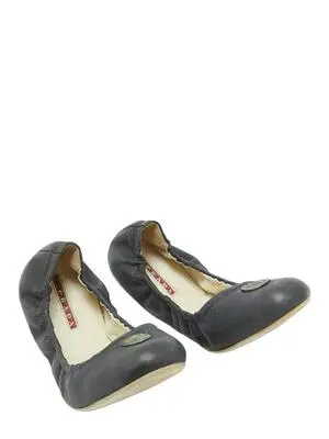 PRADA Prada Navy Blue Leather Round Toe Ballet Flats