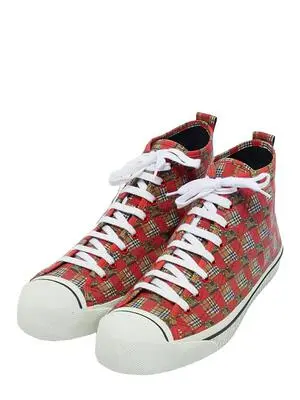 Burberry High Top Sneakers With Checked Pattern - Red