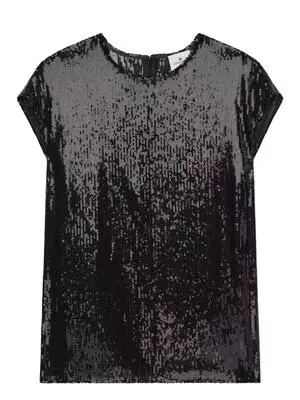 COURREGES Sequin Embellished Short-sleeved Blouse - Black