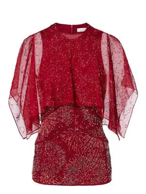 Rabanne Embellished Cape Top - Red