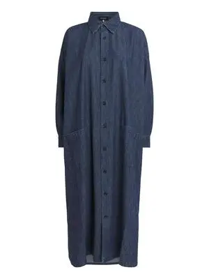 Eskandar Denim Side-seam Midi Shirt Dress - Blue