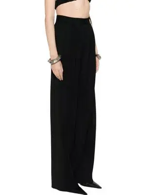 MEDEEA Loose Wool Trousers With Button Detail - Black