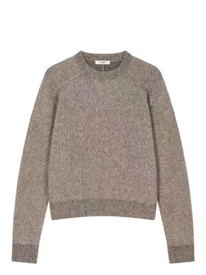 STUDIO TOMBOY Round Neck Striped Knit Sweater - Neutrals